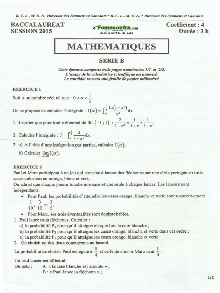Sujet Mathématique Terminale | PDF