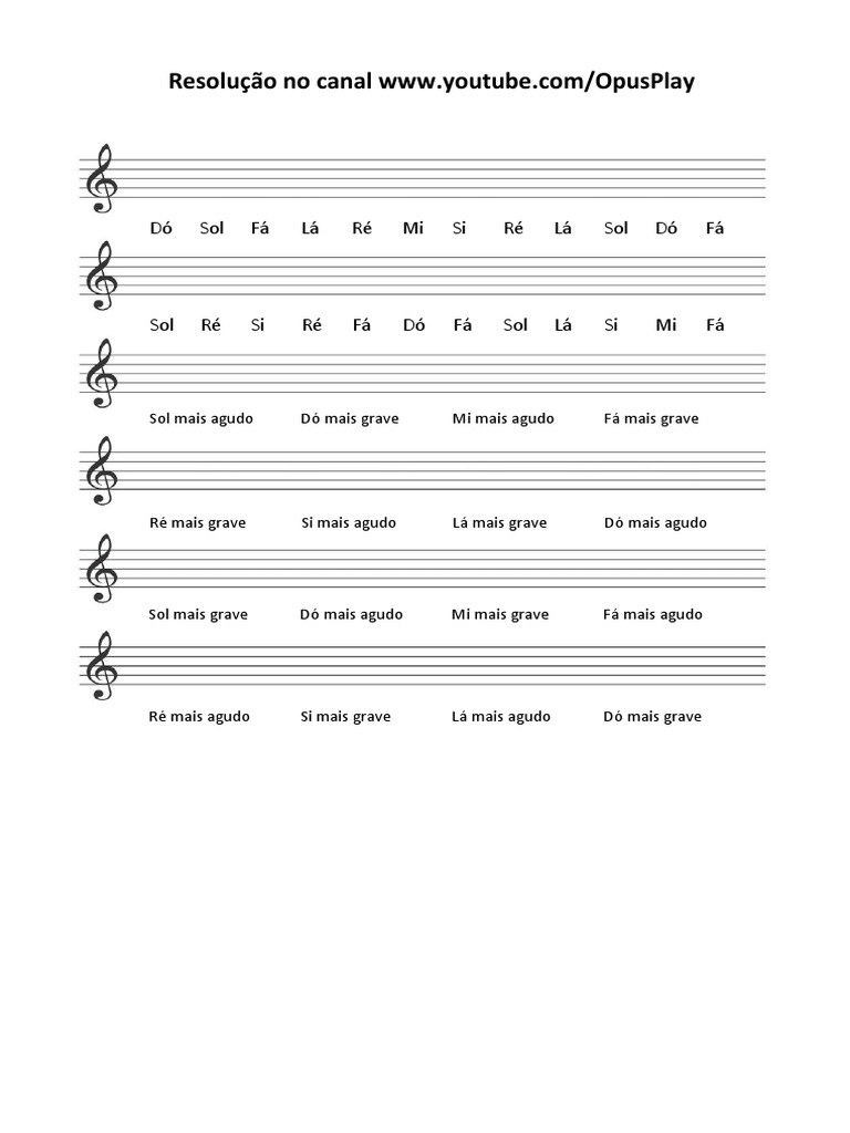 Aula 09 - Exercícios Notas Na Clave de Sol - E | PDF