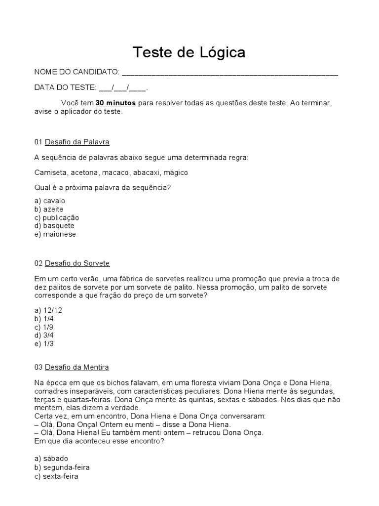 Teste de Lógica: Desafios de Raciocínio Lógico e Resolução de Problemas ...
