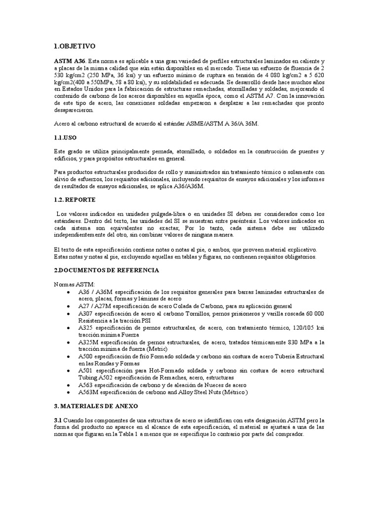 Norma ASTM A36 | PDF | Acero | Tratamiento a base de calor