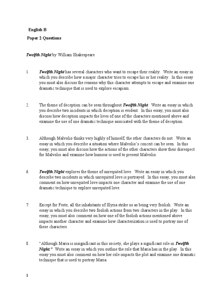 Essay Questions For CSEC English B New Syllabus | PDF | Twelfth Night ...