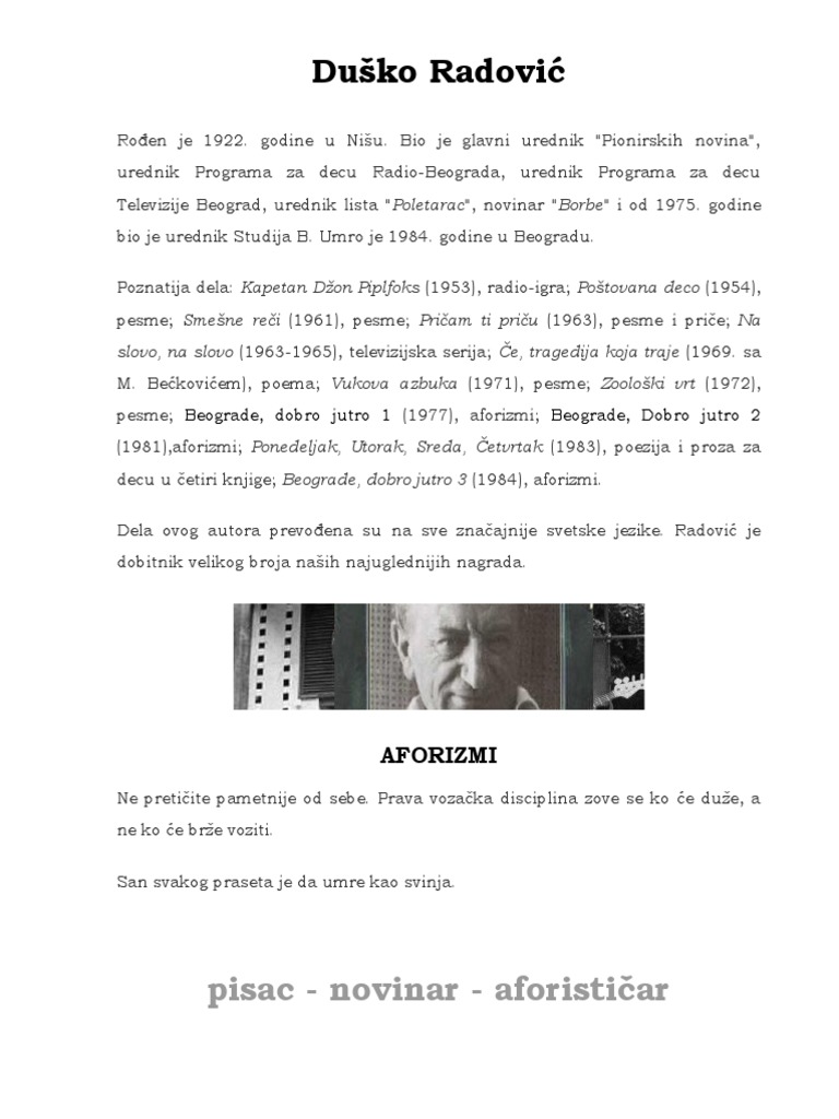 Dusko Radovic Aforizmi | PDF