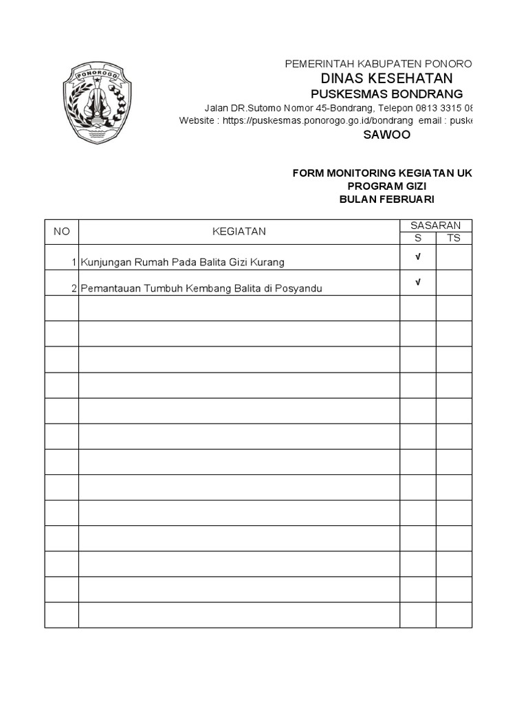 Form Monitoring Gizi | PDF