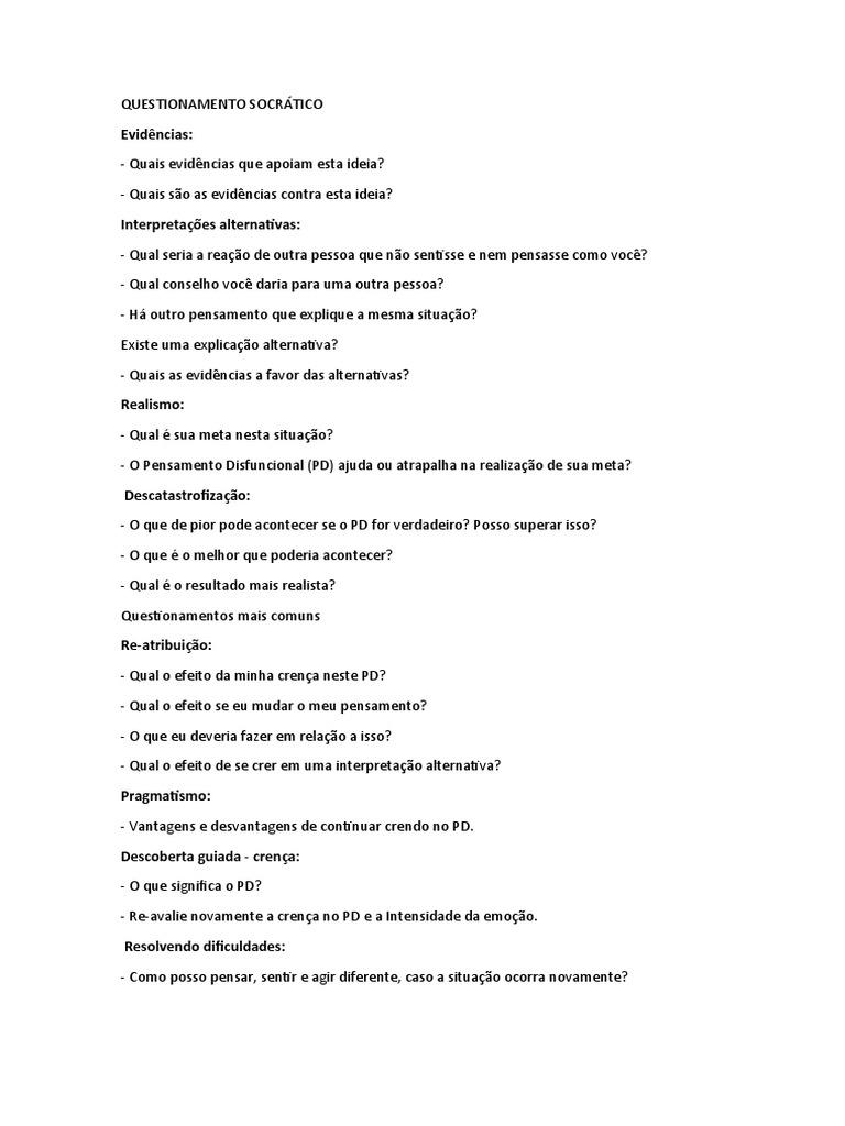 QUESTIONAMENTO SOCRÁTICO | PDF