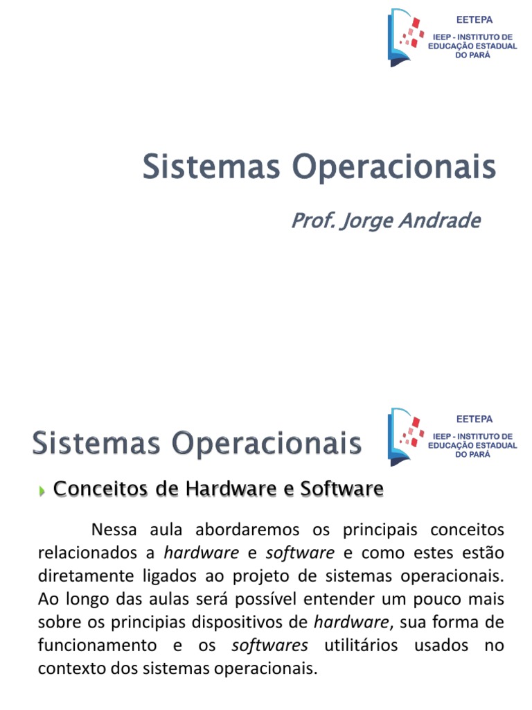 Sistemas - Aula 04 - Sistemas Operacionais Hardware e Software | PDF | Armazenamento de dados de ...