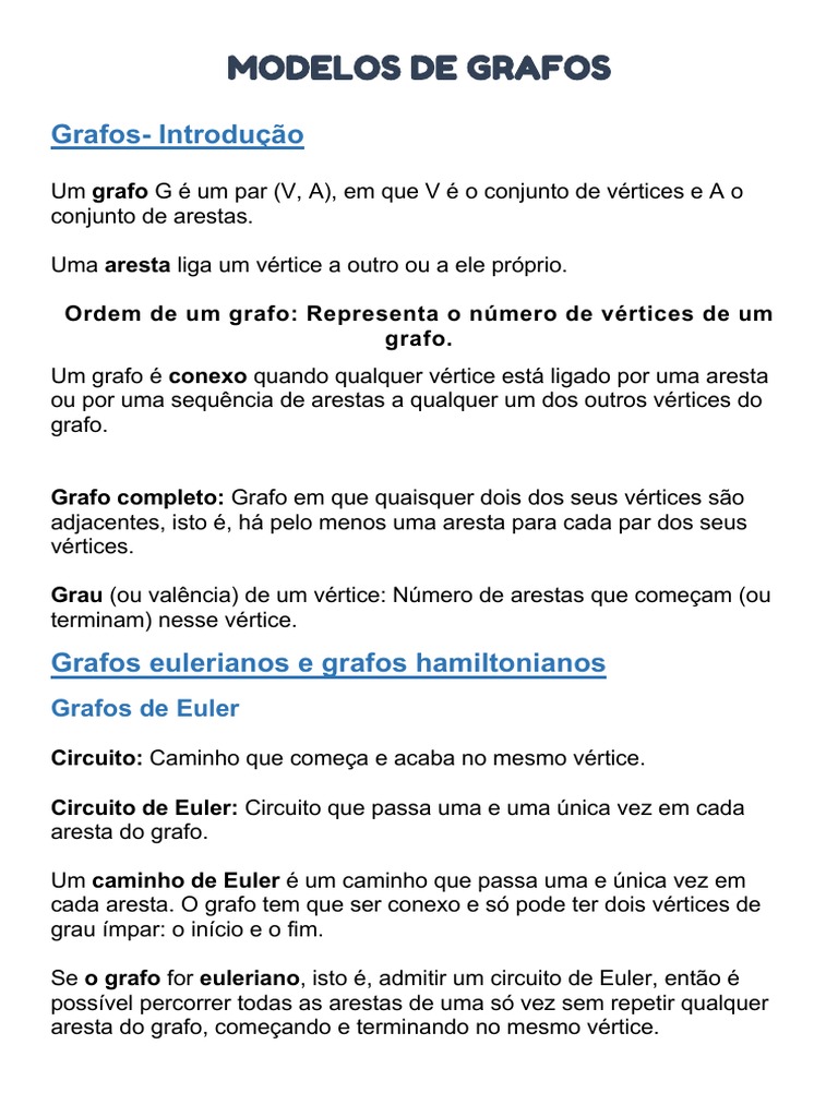Modelos de Grafos | PDF | Teoria dos Gráficos | Vértice (teoria dos ...