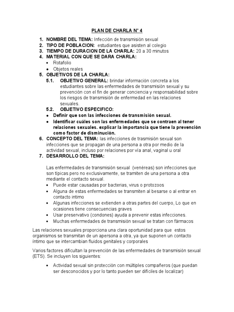 Plan de Charla 4 | Descargar gratis PDF | Infección transmitida sexualmente | Infección