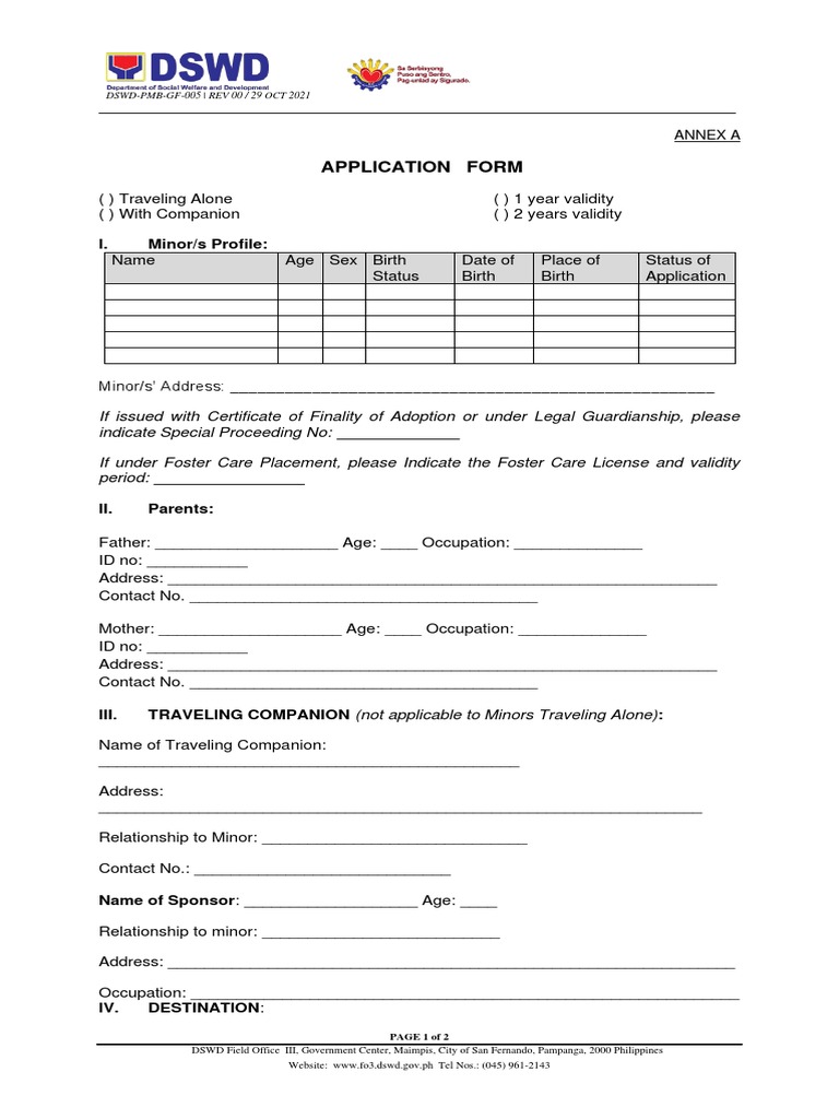 DSWD Minors-Travelling-Abroad-Application | Download Free PDF | Parent ...
