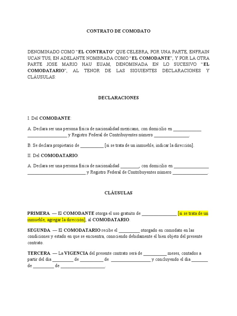 Formato-de-contrato-de-comodato-en-Word | PDF