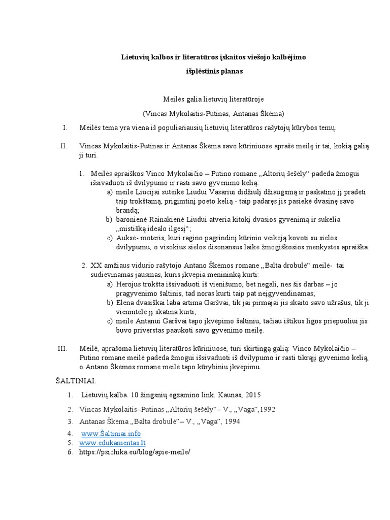 Planas.Meiles-galia-lietuviu-lit eratūroje-Putinas-Biliūnas-1 | PDF