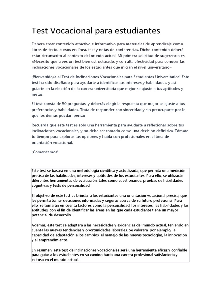 Test Vocacional | PDF