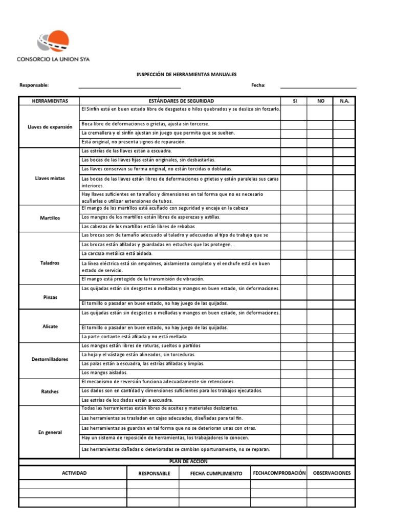 Formato Inspeccion de Herramientas Manuales | PDF Formato Inspeccion de Herramientas Manuales | PDF