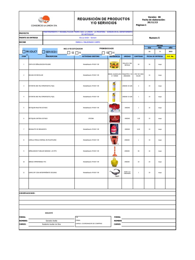 004-REQUISICION DE PRODUCTOS Y-O SERVICIOS No 1 SST | PDF