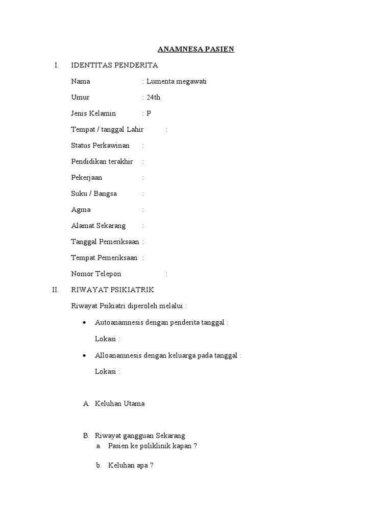 Lembar Anamnesis Psikiatri | PDF