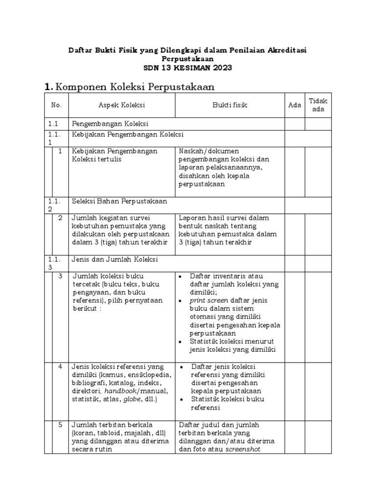 Bukti Fisik Akreditasi Perpustakaan 2023.1 | PDF