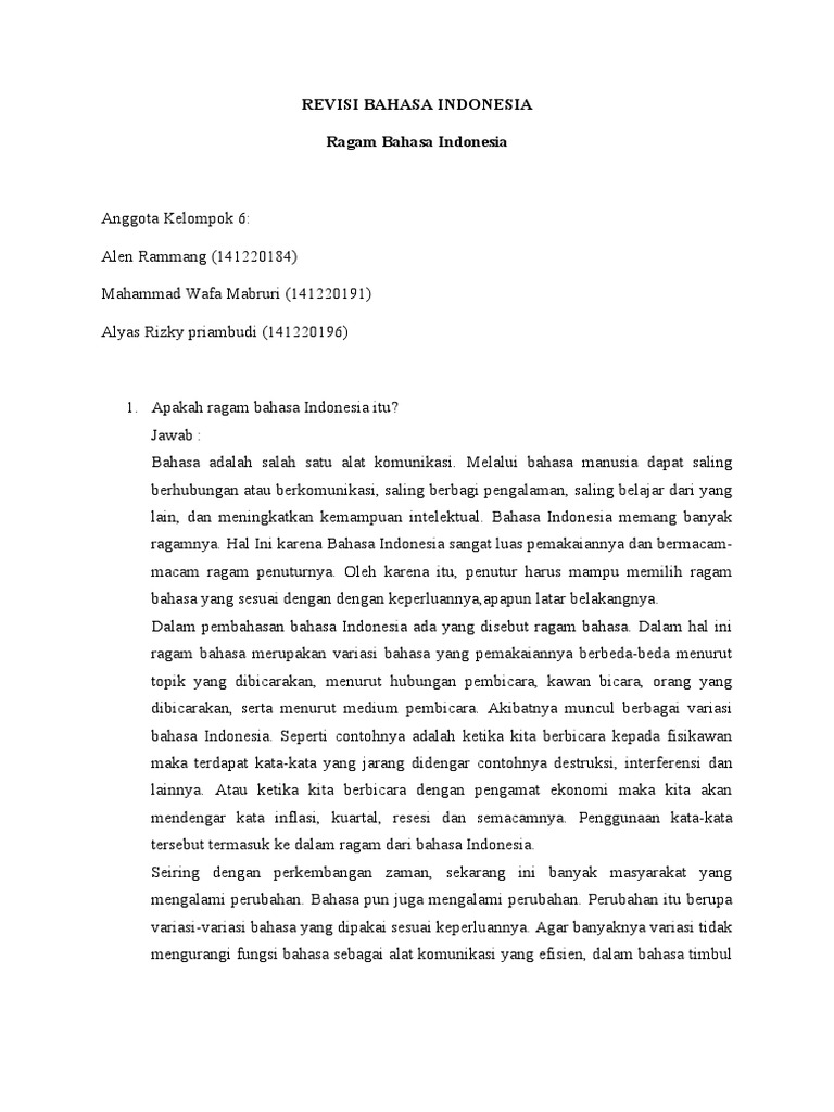 Revisi Bahasa Indonesia: Ragam Bahasa Indonesia dan Faktor Penyebabnya ...