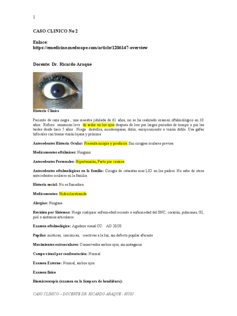 2 CASO CLINICO Oftalmo | PDF | Ojo humano | Glaucoma