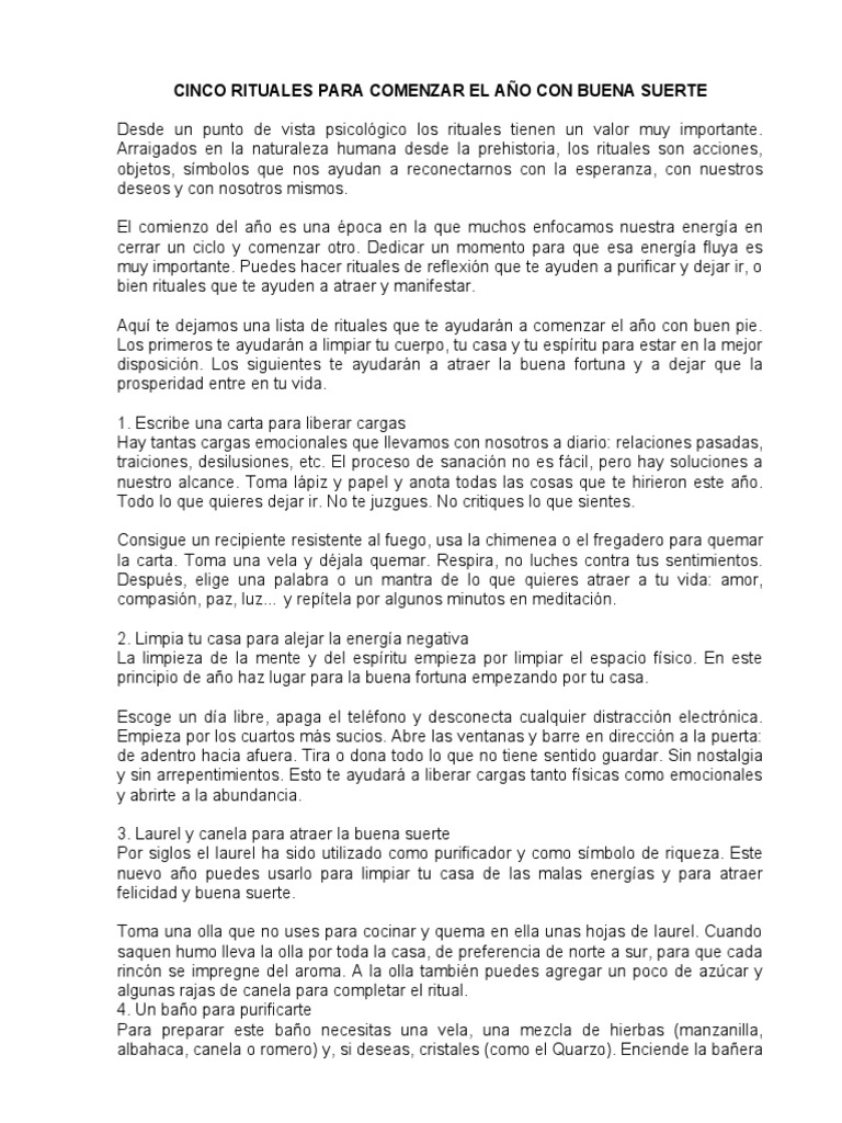 Cinco Rituales para Comenzar El Año Con Buena Suerte | PDF | Vela
