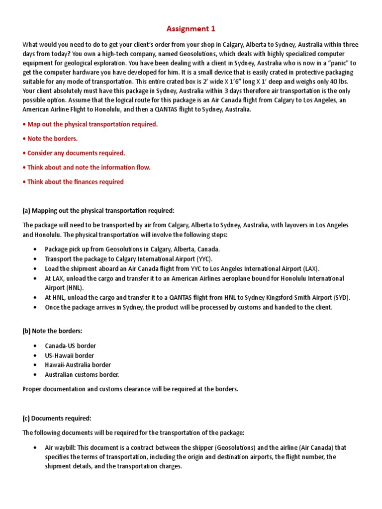 Transportation Assignment-1 | PDF | Bill Of Lading | Customs