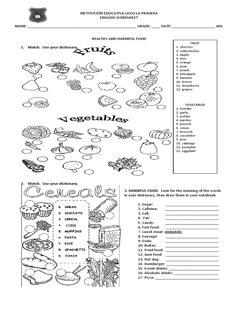 Healthy and Harmful Foods: An English Worksheet for Students to Learn ...