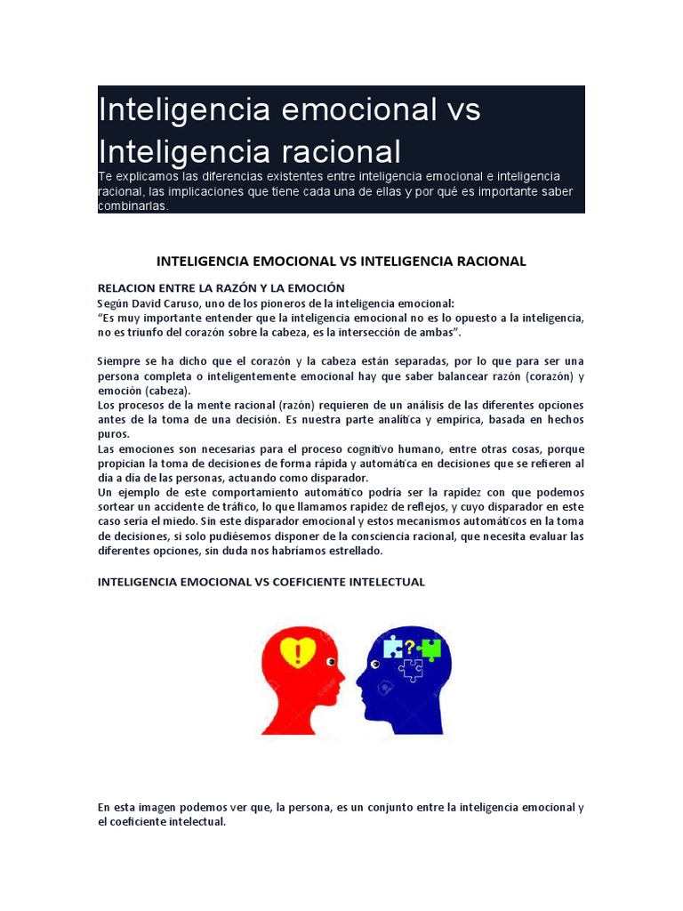 Inteligencia Emocional Vs Inteligencia Racional | PDF