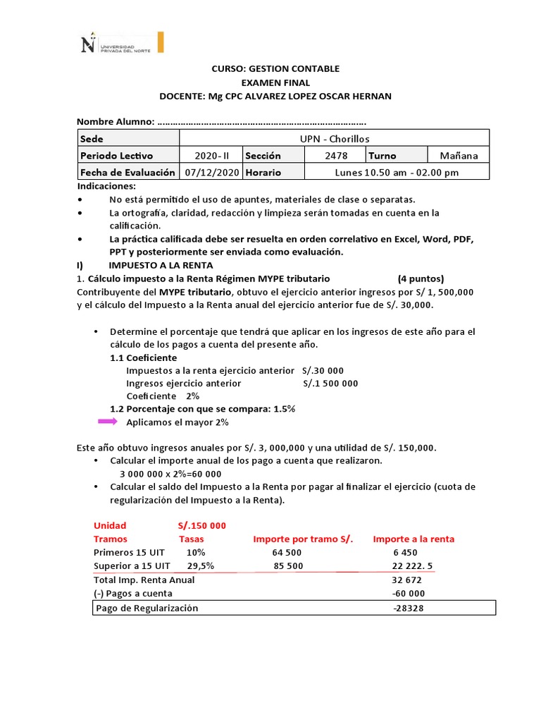 Examen Final Gestion | PDF