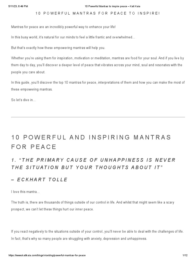 10 Powerful Mantras To Inspire Peace - Kati Kaia | PDF | Mantra ...