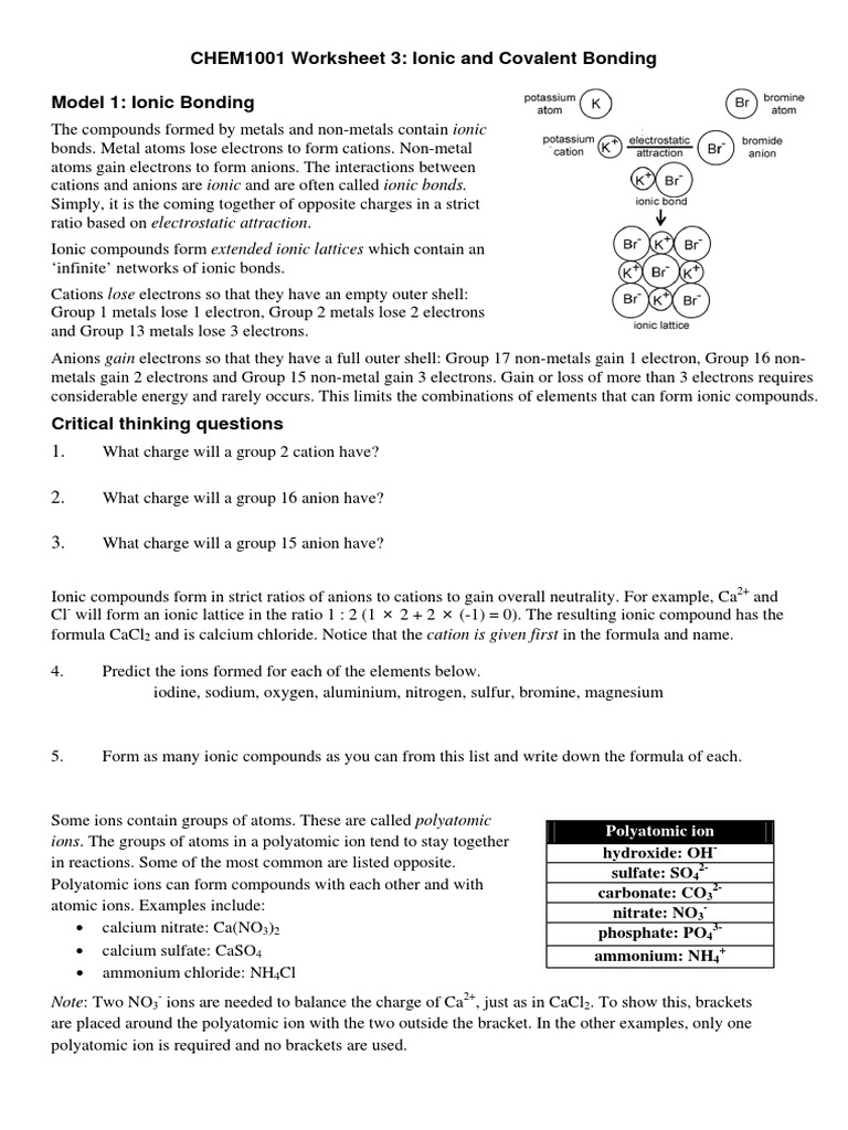 Ionic and Covalent Bonding Worksheet | PDF | Ionic Bonding | Ion