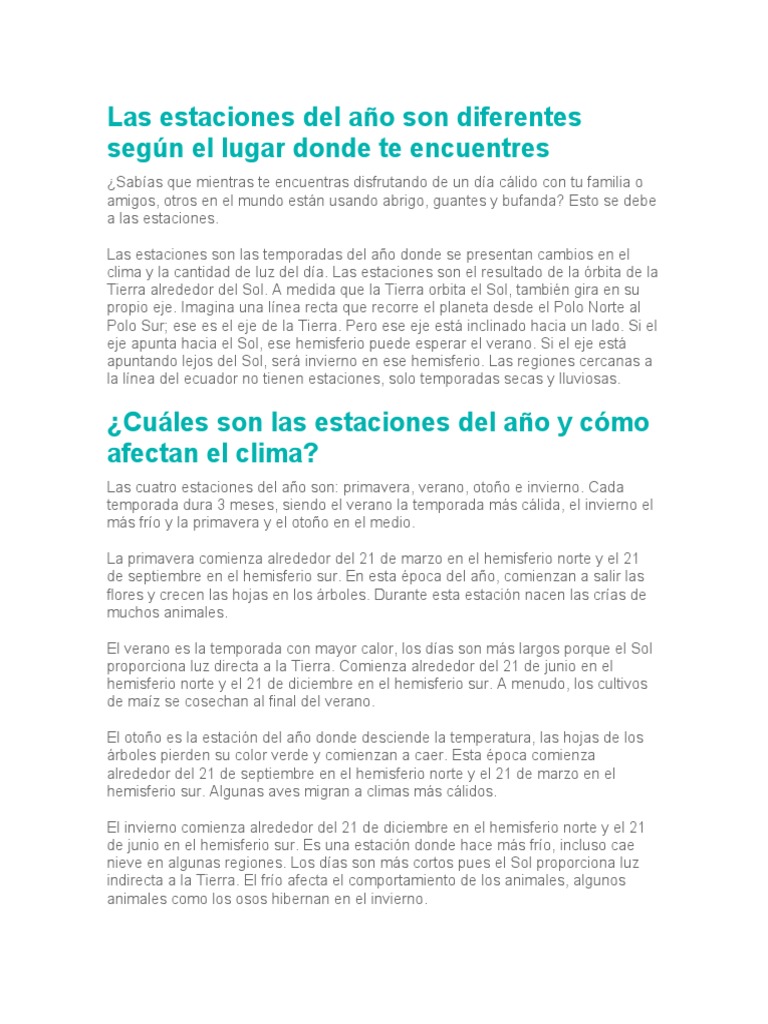Las Estaciones Del Año Son Diferentes Según El Lugar Donde Te ...