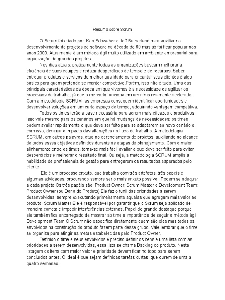 Resumo sobre Scrum | PDF | Desenvolvimento ágil de software | Business