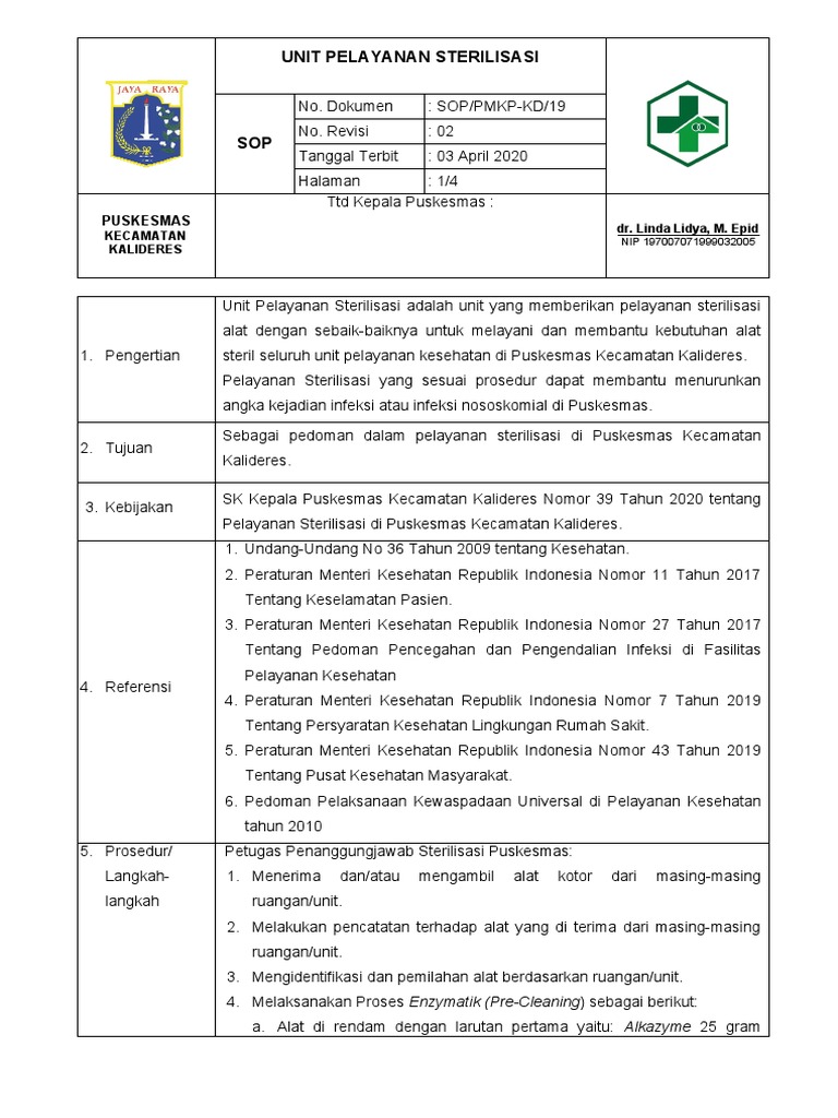 Sop Unit Pelayanan Sterilisasi (Fix) | PDF
