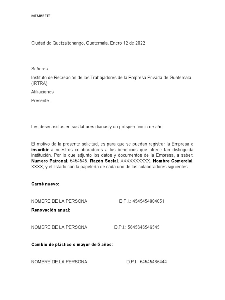 Solicitud Inscripcion Irtra | PDF