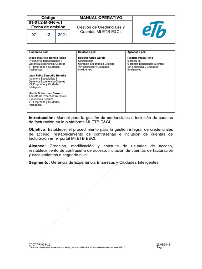 Gestión de Credenciales y Cuentas MI ETB ECI 01-01.2-M-046-v.1 | PDF | Contraseña | Informática