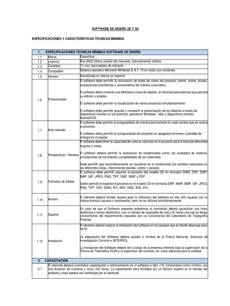 Especificaciones Técnicas Software 2D y 3D | PDF | Software | Informática
