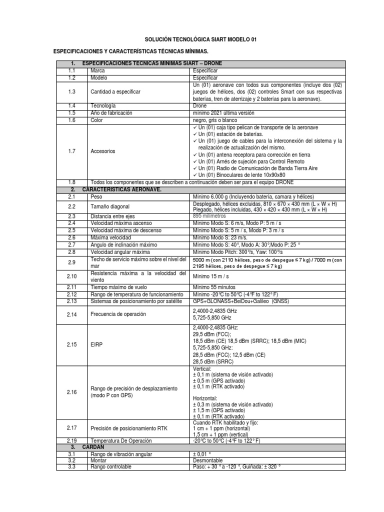 Especificaciones del Drone SIART IA | PDF | USB | Sistema de Posicionamiento Global
