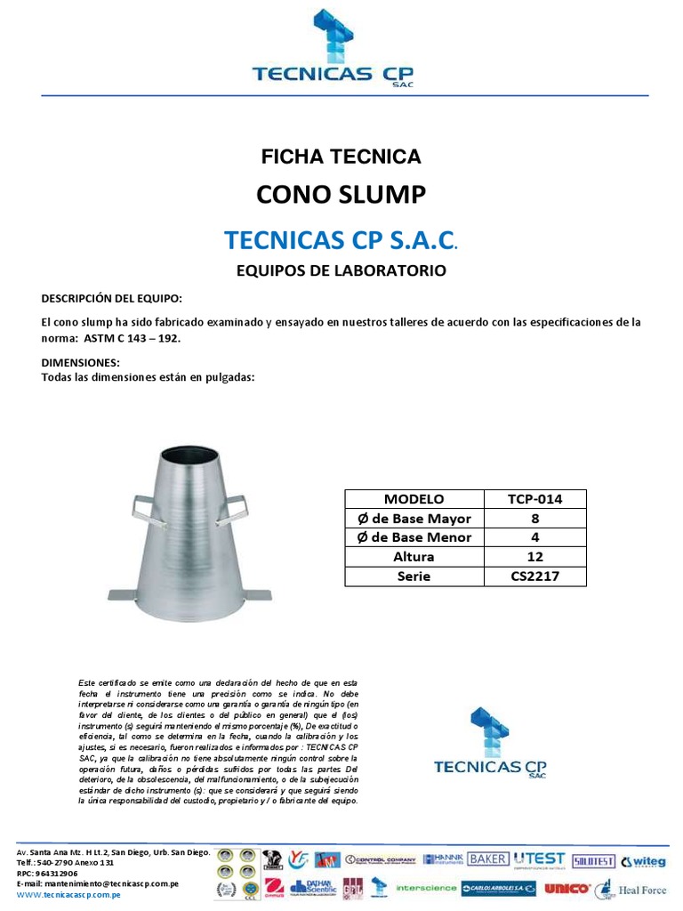 Ficha Tecnica - TCP-015 CONO SLUMP CS2217 | PDF