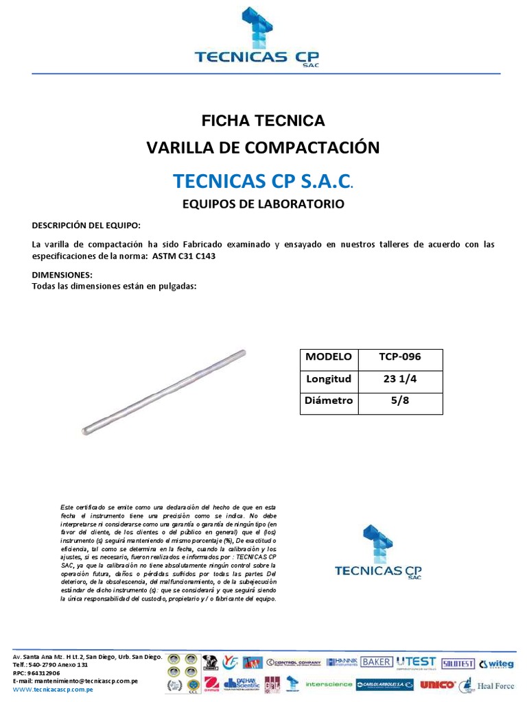 Ficha Técnica: Varilla de Compactación | PDF