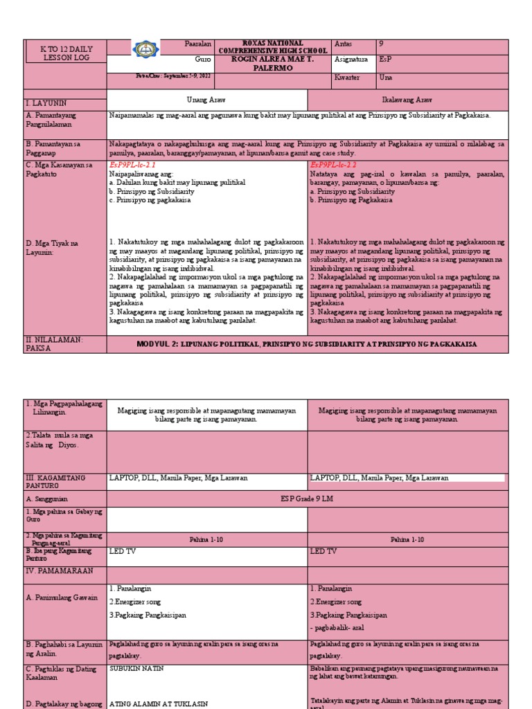 Edukasyon Sa Pagpapakatao 9 DLL | PDF Edukasyon Sa Pagpapakatao 9 DLL | PDF