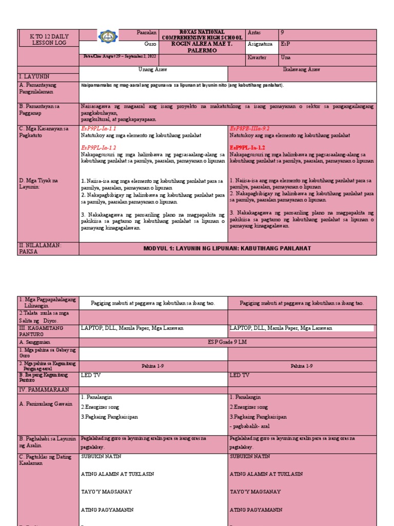 Edukasyon Sa Pagpapakatao 9 DLL | PDF Edukasyon Sa Pagpapakatao 9 DLL | PDF