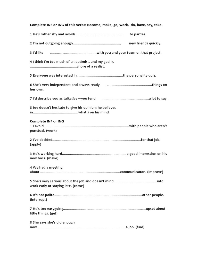 Mastering Verb Forms: A Guide to Completing INF and ING Forms in ...