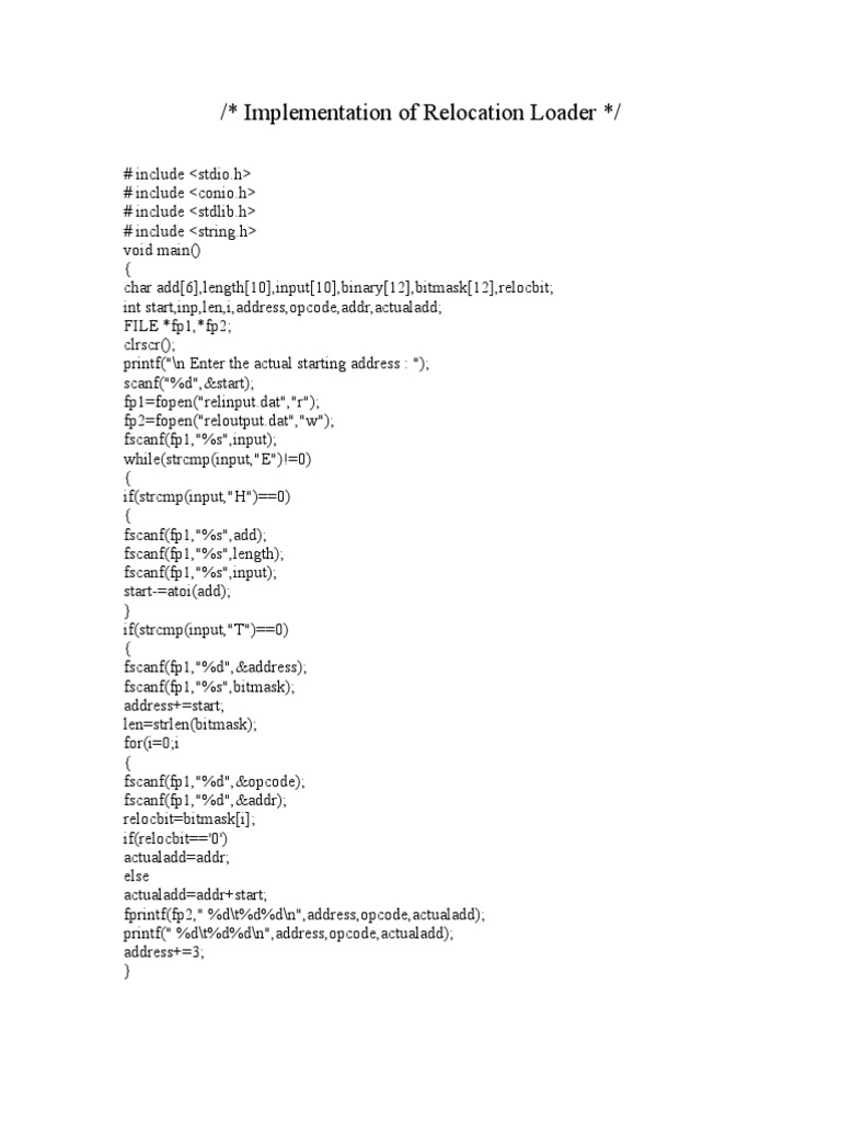 Implementation of Relocation Loader Formated | PDF