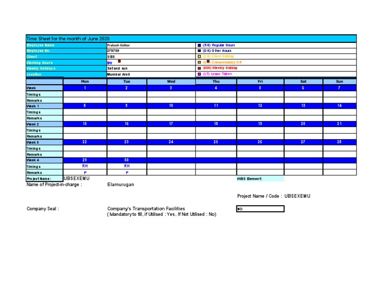 Time Sheet June'20 | PDF
