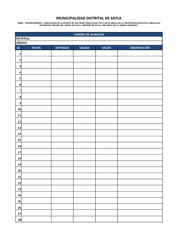 Formato Cardex Almacen Sayla | PDF