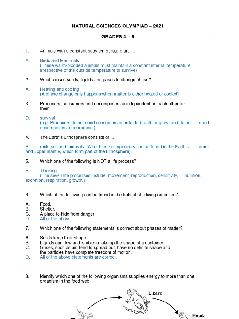 Grade 4-6 Natural Science Olympiad 2021 | PDF | Water | Power Station