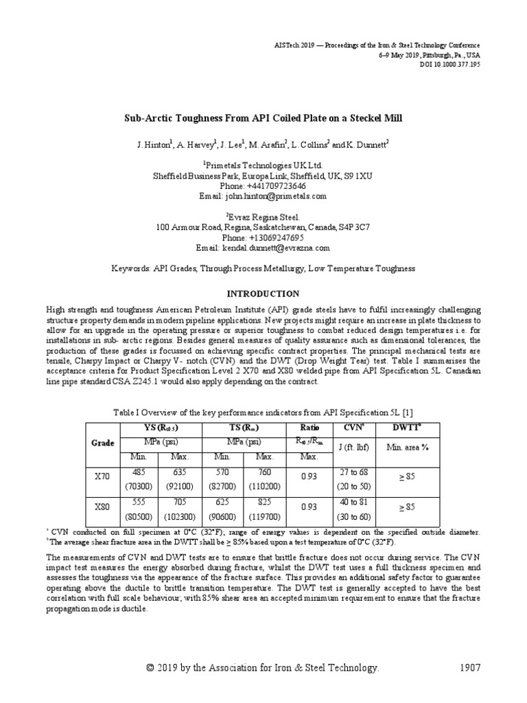 Sub-Arctic Toughness From API Coiled Plate On A Steckel Mill | PDF | Secondary Sector Of The ...