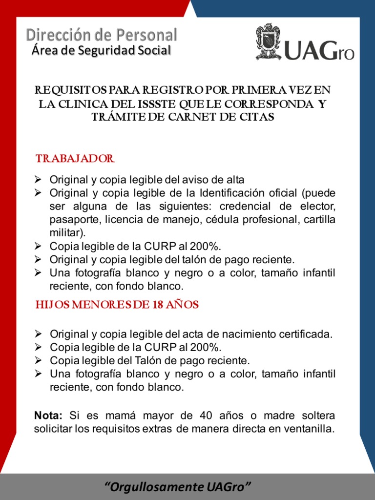 Registro ISSSTE y Tramite Carnet PDF | PDF | Certificado de nacimiento | Gobierno