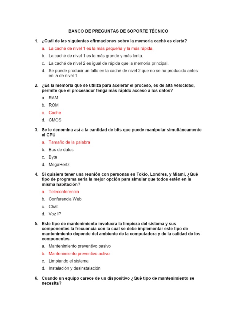 BANCO DE PREGUNTAS DE SOPORTE TÉCNICO - PDF | PDF
