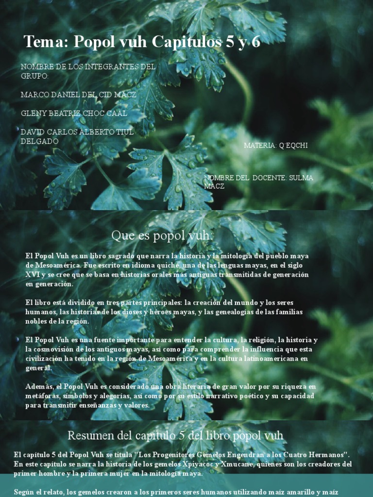 Resumen de los capítulos 5 y 6 del Popol Vuh | PDF