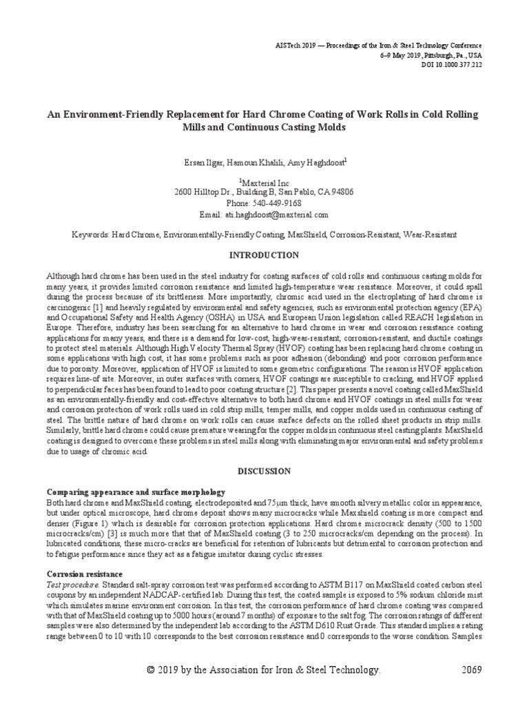 An Environment-Friendly Replacement For Hard Chrome Coating of Work ...
