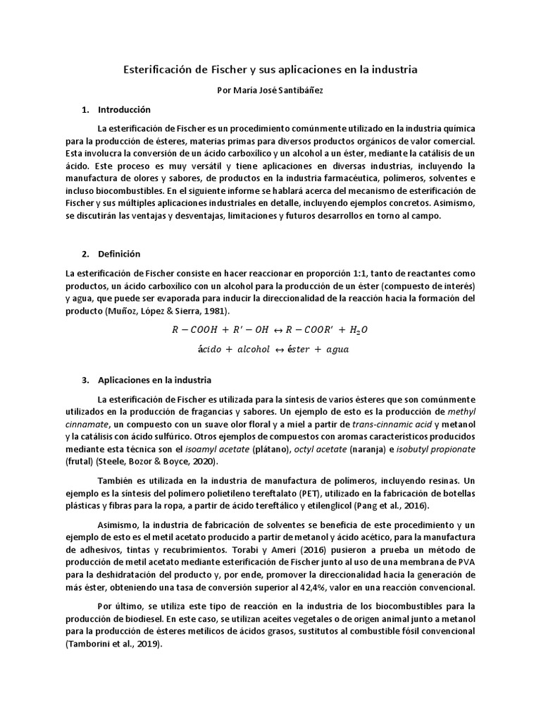 Esterificación De Fischer Pdf Ester Química